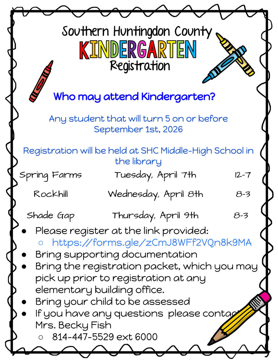 Kindergarten Registration 2026-27 - Southern Huntingdon County School ...