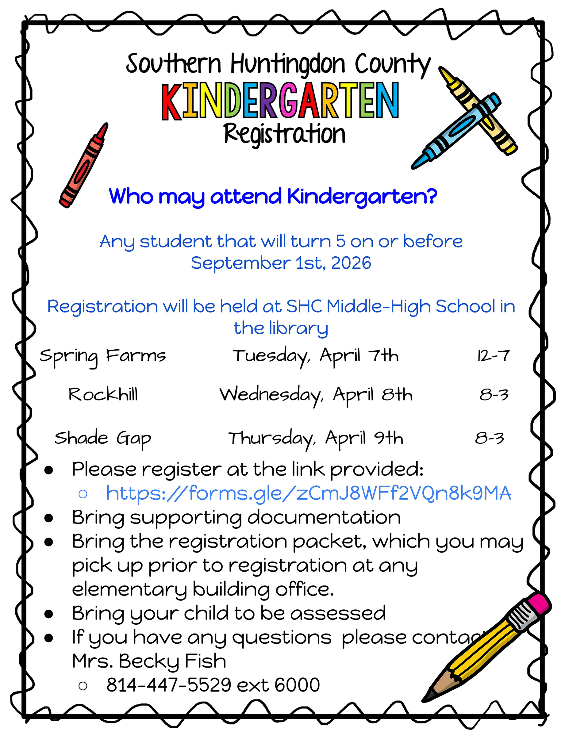 Kindergarten Registration 2026-27 - Southern Huntingdon County School ...